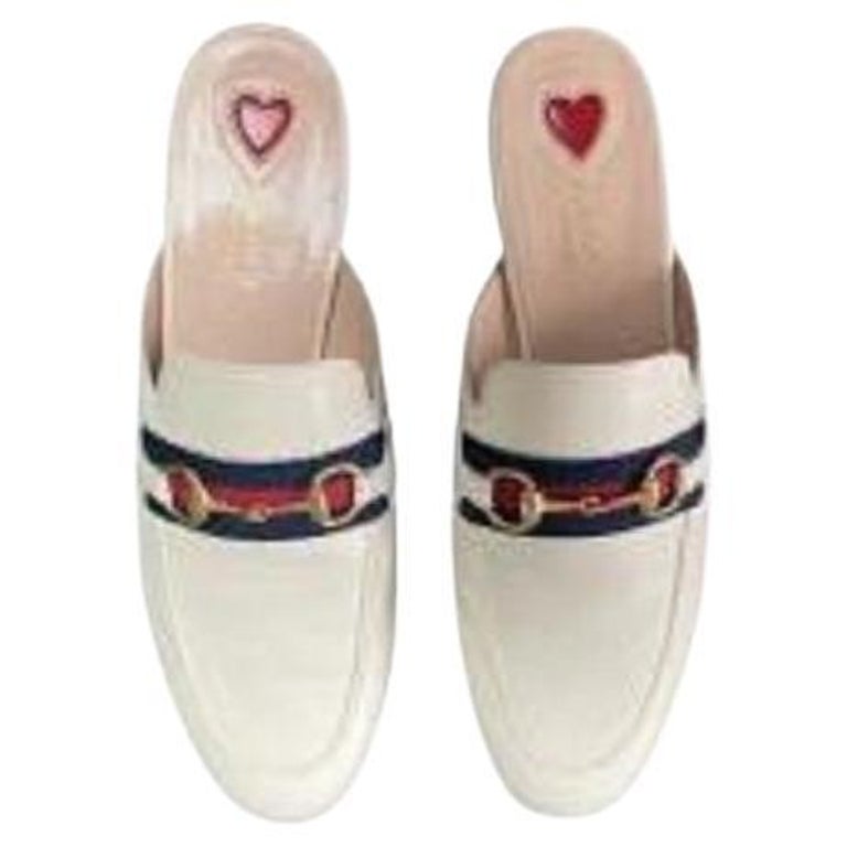 White Leather Web Stripe Princetown Backless Loafer For Sale at 1stDibs