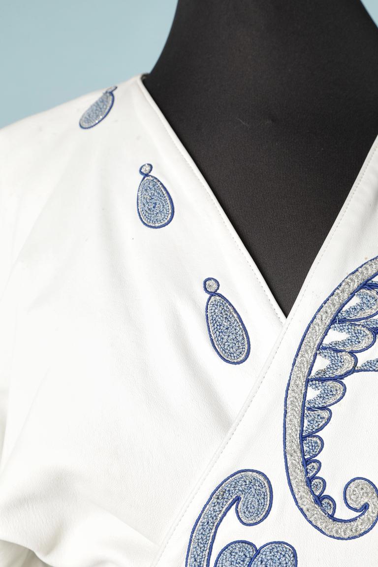 White leather wrap evening jacket with threads embroideries Jean-Claude ...