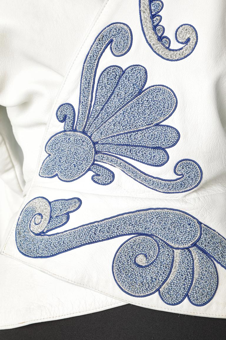 White leather wrap evening jacket with threads embroideries Jean-Claude ...