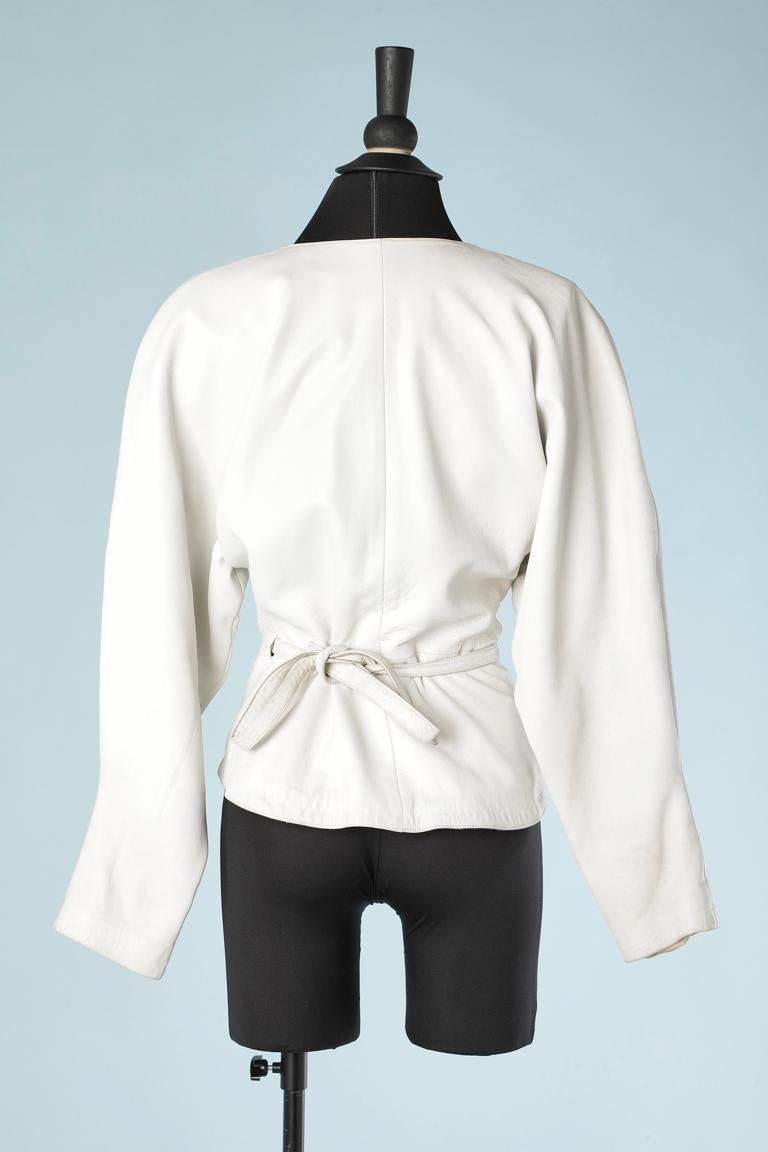 White leather wrap evening jacket with threads embroideries Jean-Claude ...