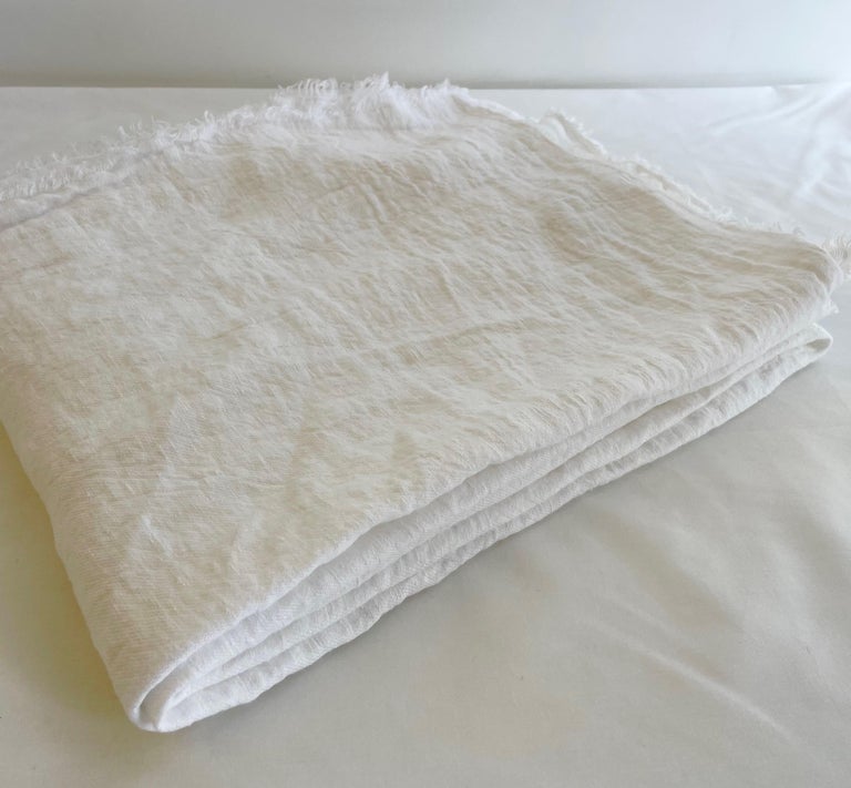 White Linen Throw with Decorative Frayed Edges For Sale at 1stDibs