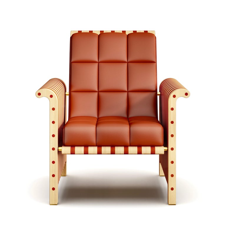 Maple and Padauk Solid Wood Lounge Chair With Leather Upholstery For ...