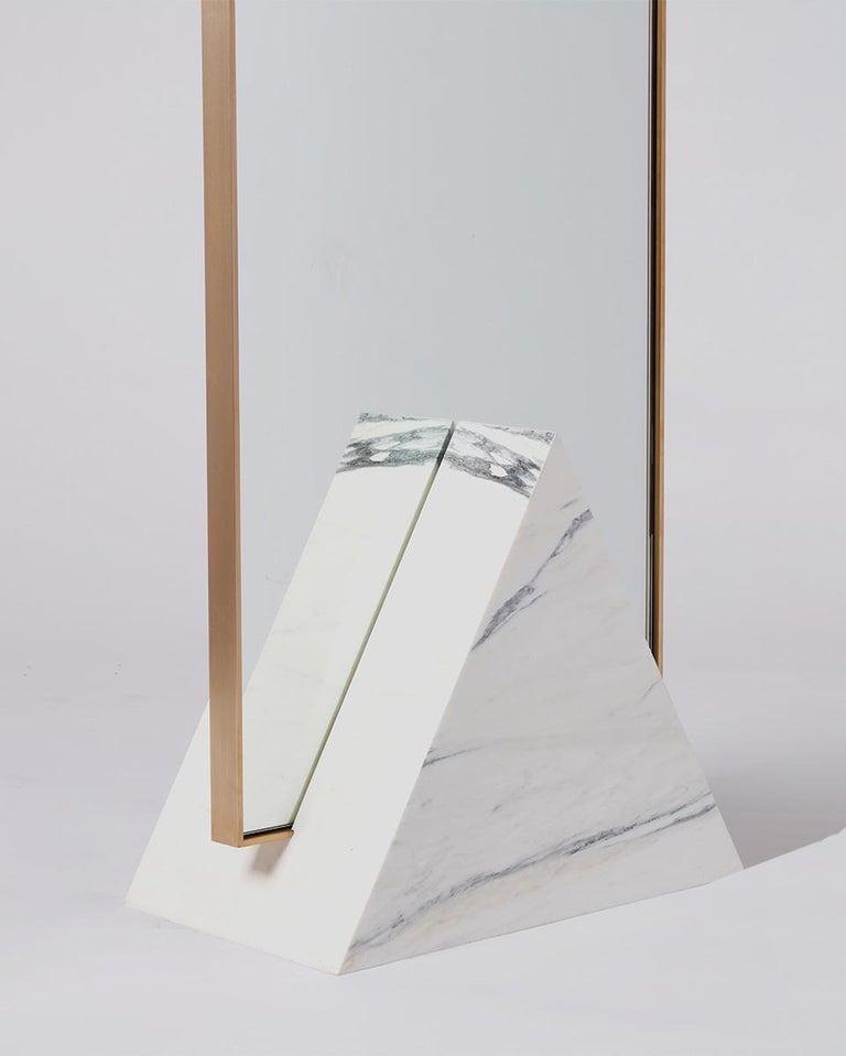 White Marble and Brass Coexist Tri Standing Mirror by Slash Objects For ...