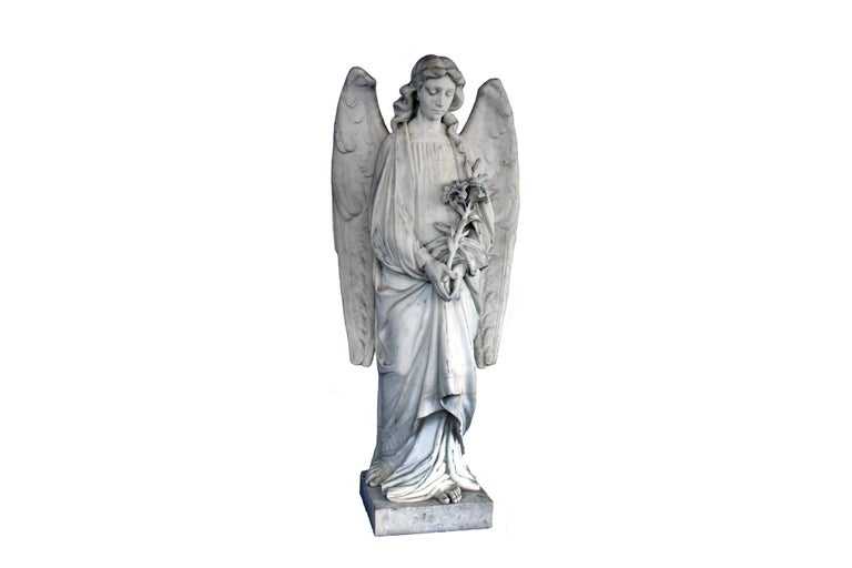 White Marble Angel Statue, 19th Century, France For Sale at 1stDibs