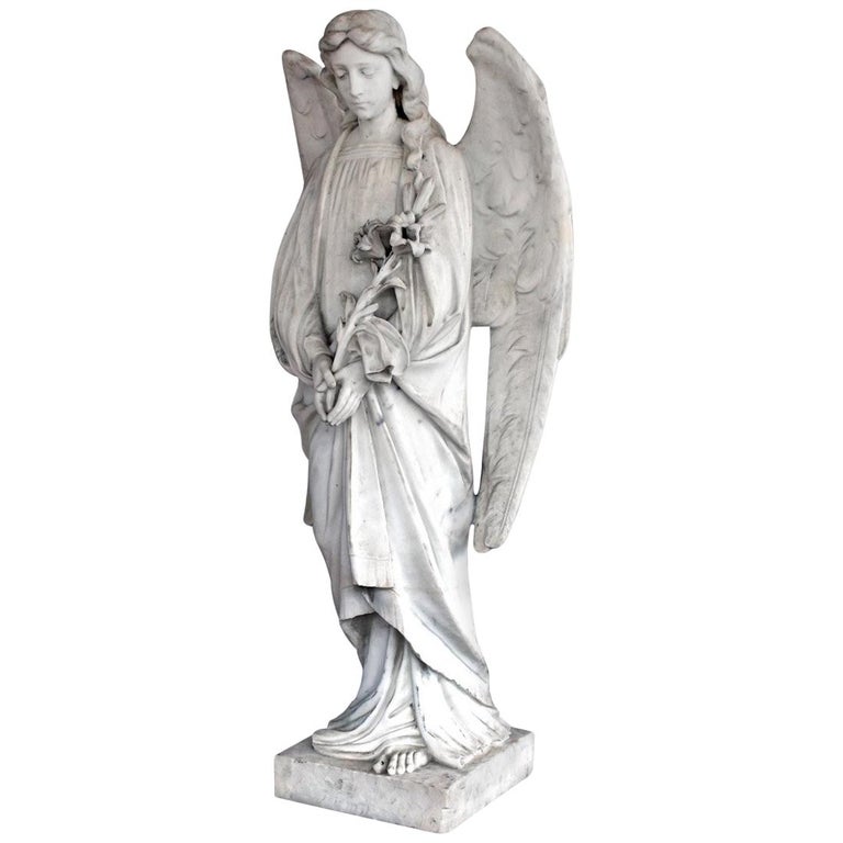 White Marble Angel Statue, 19th Century, France For Sale at 1stDibs