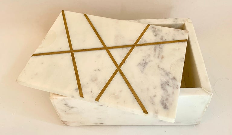 White Marble Italian Lidded Box with Brass Inlay at 1stDibs | marble ...