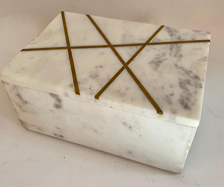 White Marble Italian Lidded Box with Brass Inlay at 1stDibs | marble ...