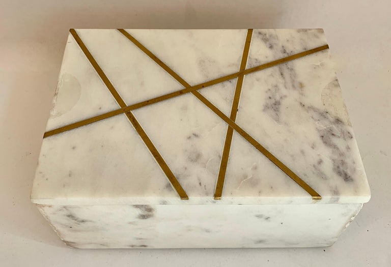 White Marble Italian Lidded Box with Brass Inlay at 1stDibs | marble ...
