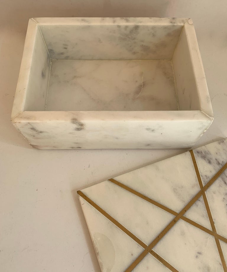 White Marble Italian Lidded Box with Brass Inlay at 1stDibs | marble ...