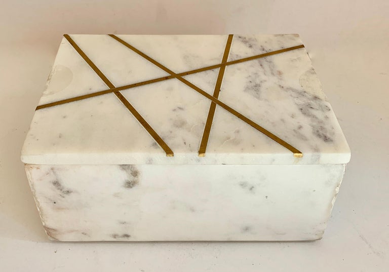 White Marble Italian Lidded Box with Brass Inlay at 1stDibs | marble ...