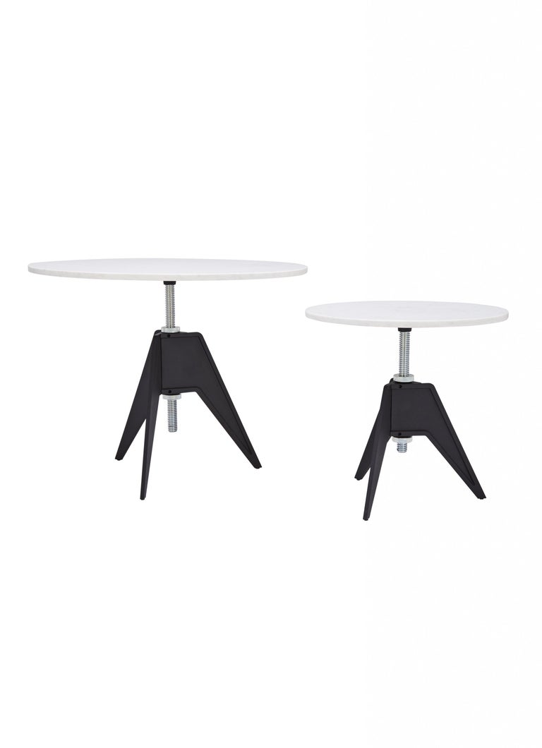 White Marble-Top Adjustable Height Screw Cafe Table, 900mm top For Sale ...