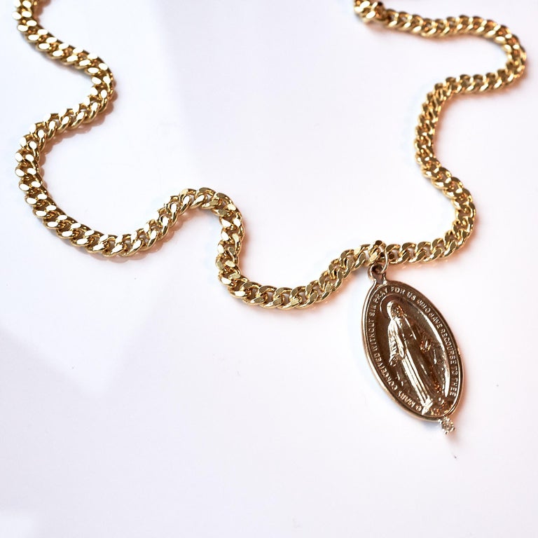 White Medal Virgin Mary Oval Medal Chain Necklace J Dauphin For Sale at ...