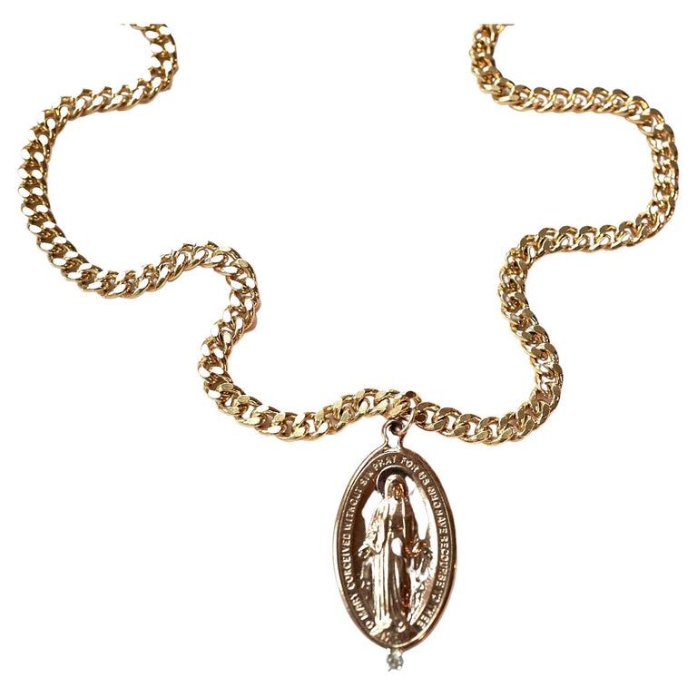 White Medal Virgin Mary Oval Medal Chain Necklace J Dauphin For Sale at ...