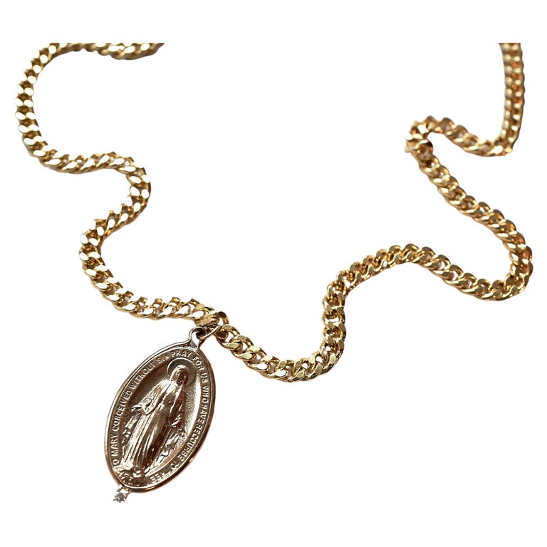 White Medal Virgin Mary Oval Medal Chain Necklace J Dauphin For Sale at ...