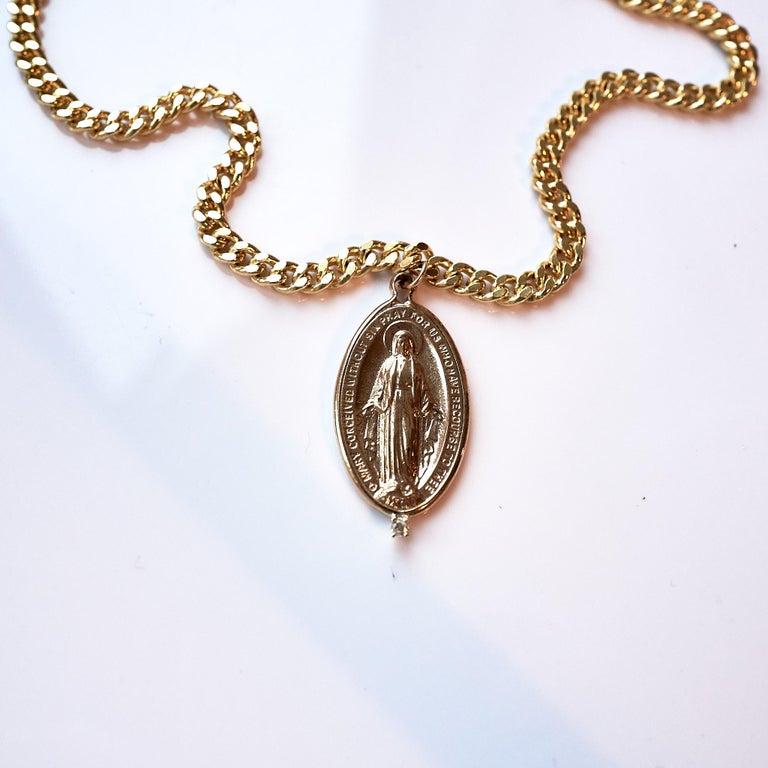 White Diamond Medal Virgin Mary Oval Medal Chain Necklace J Dauphin For ...