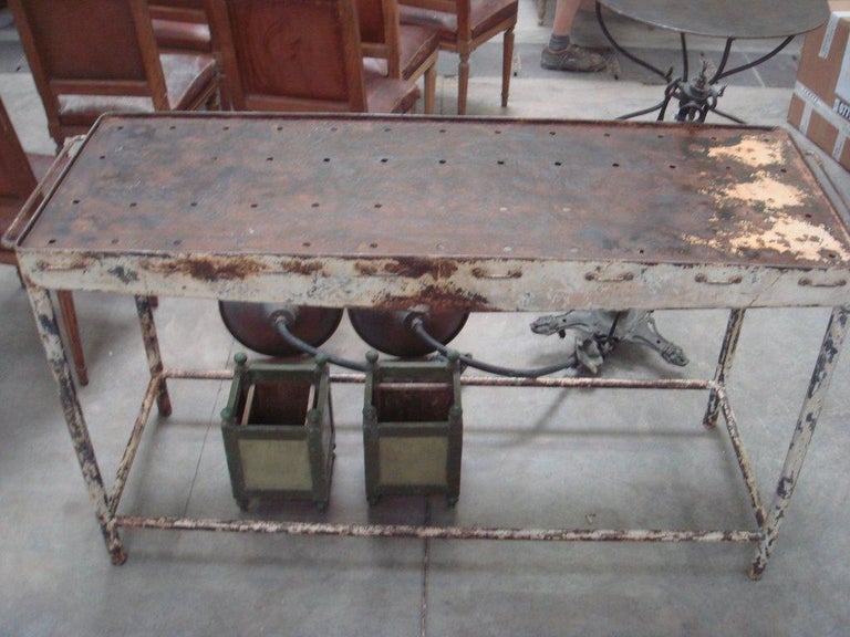 White Metal Table with perforations For Sale at 1stDibs