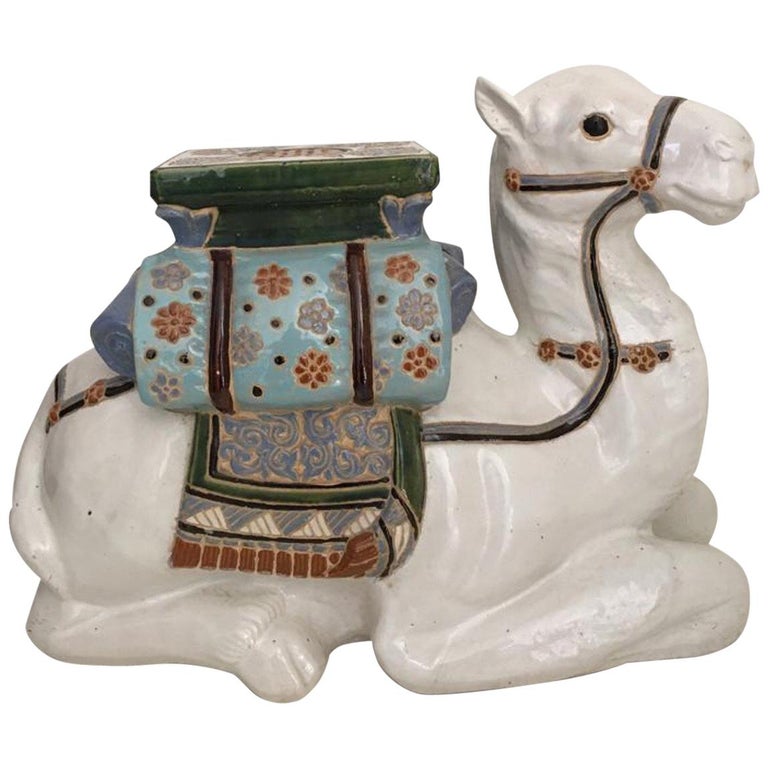 White, Midcentury, Ceramic, Bohemian Camel, Side Table, Plant Stand ...