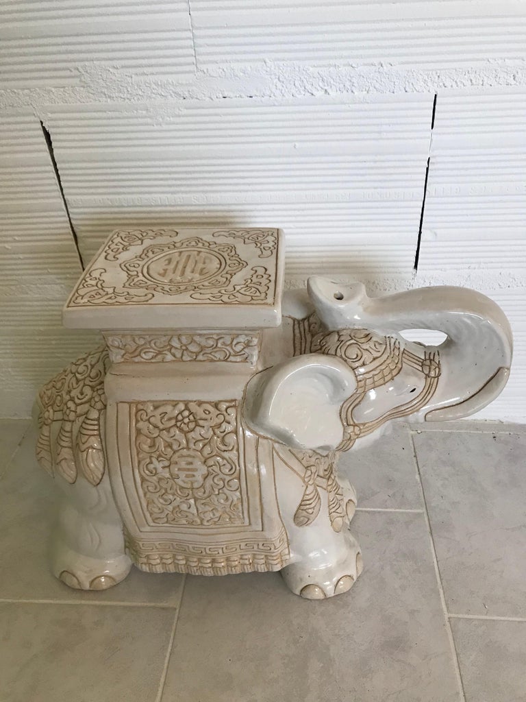 White Midcentury Ceramic Elephant Side Table, or Planter at 1stDibs ...