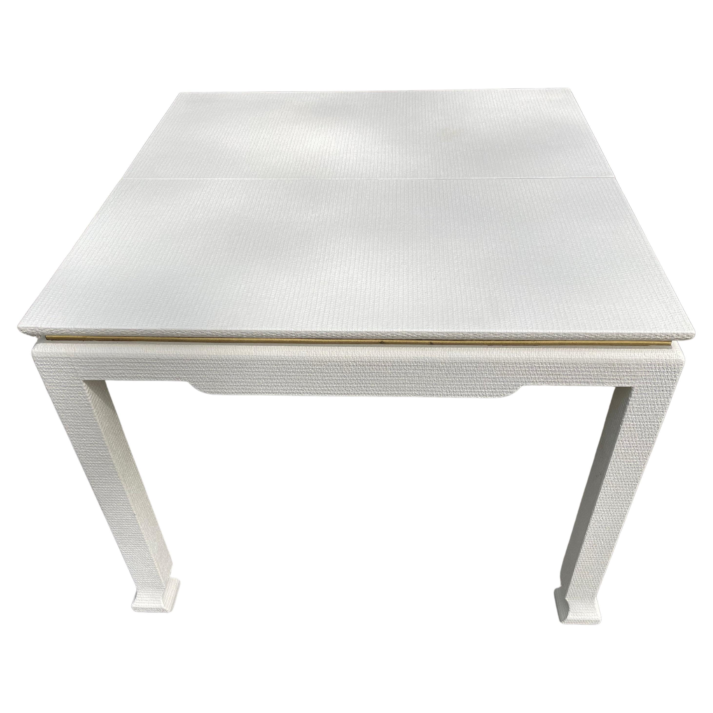 White Modern Linen Wrapped Square Dining or Game Table For Sale at 1stDibs