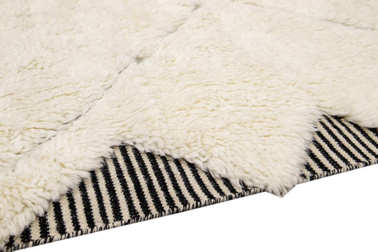 White Modern Moroccan Style Tribal Shag Wool Rug For Sale at 1stDibs