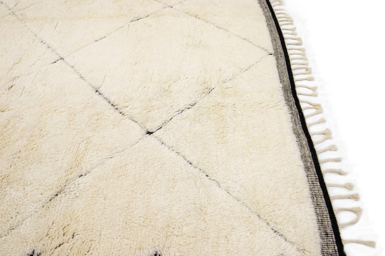 White Modern Moroccan Style Tribal Shag Wool Rug For Sale at 1stDibs