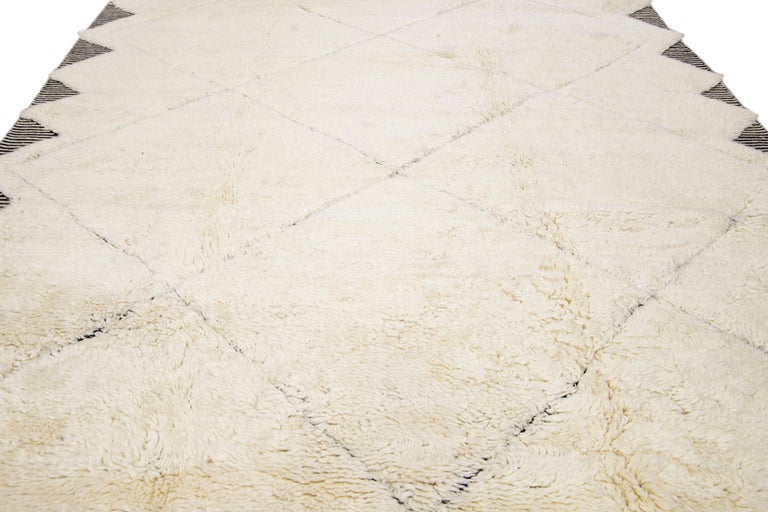 White Modern Moroccan Style Tribal Shag Wool Rug For Sale at 1stDibs