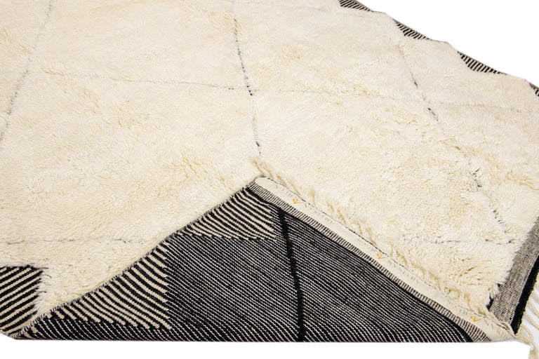 White Modern Moroccan Style Tribal Shag Wool Rug For Sale at 1stDibs