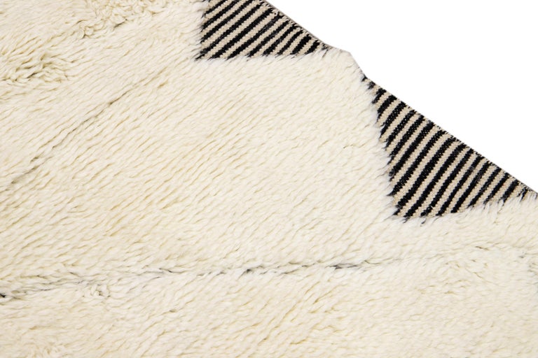 White Modern Moroccan Style Tribal Shag Wool Rug For Sale at 1stDibs