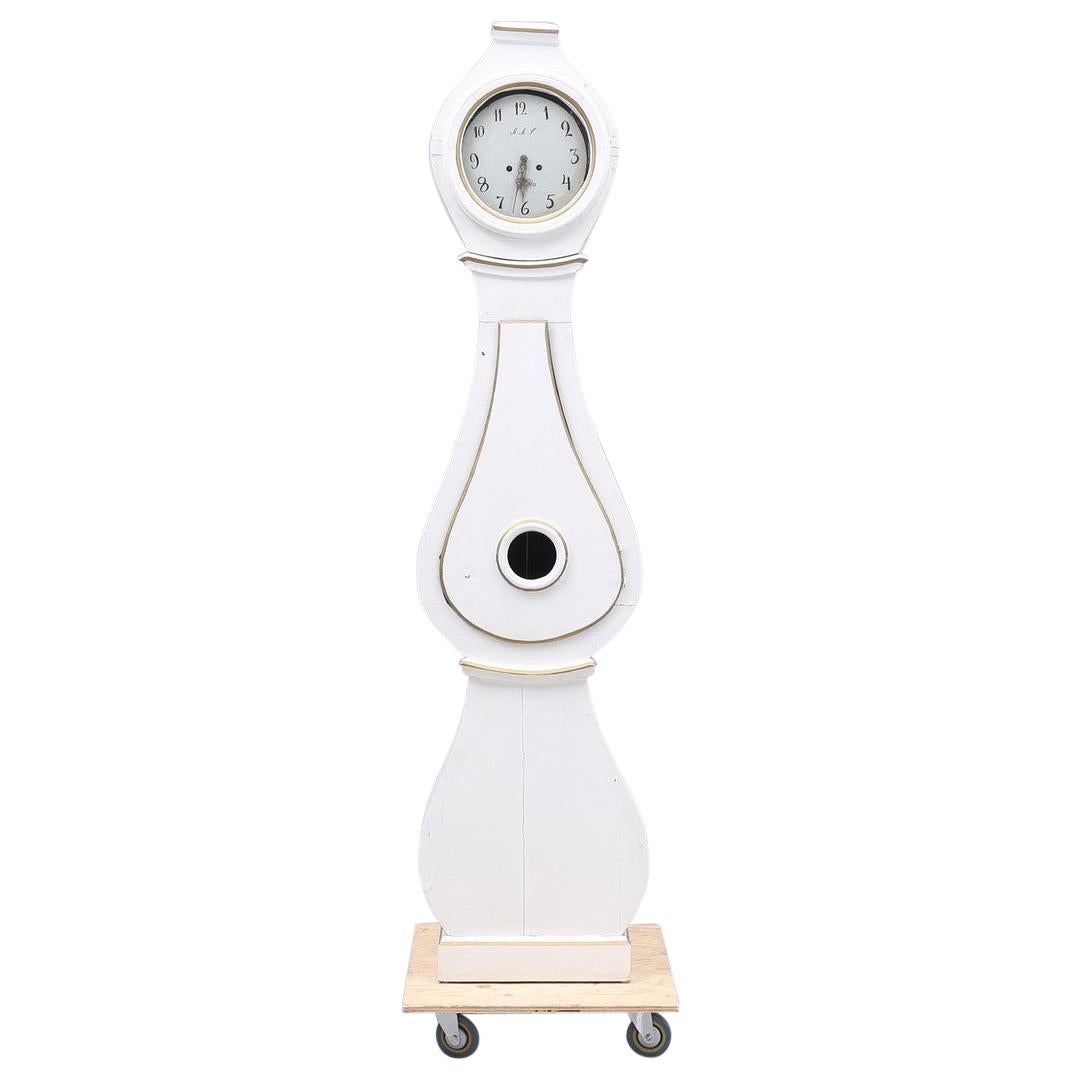 White Mora Clock Swedish Antique Early 1800s Narrow Waist Gustavian For ...