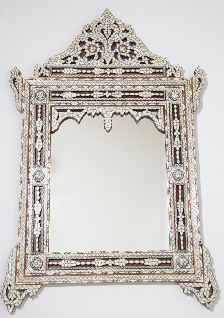 White Mother of Pearl Inlaid Middle Eastern Mirror at 1stDibs