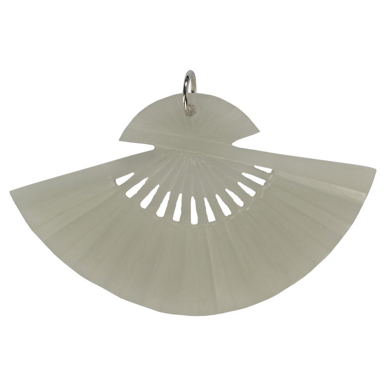 White Nephrite Jade Carved Fan Pendant For Sale at 1stDibs