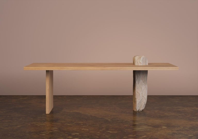 White Oak and Marble Dining Table For Sale at 1stDibs