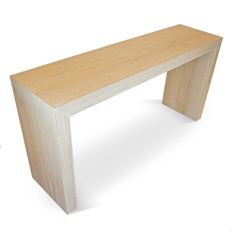 White Oak Veneer Waterfall Console with Clear Finish For Sale at ...