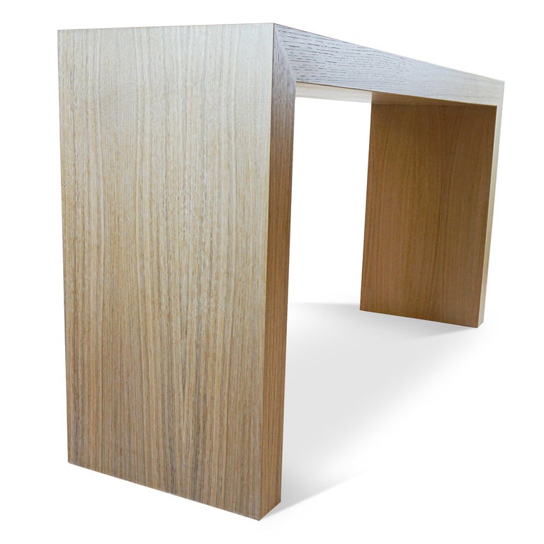 White Oak Veneer Waterfall Console with Clear Finish For Sale at ...