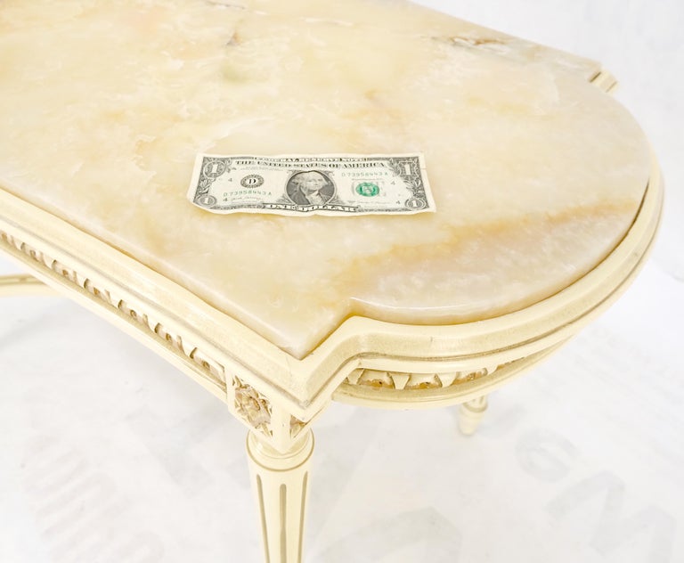 White Onyx Top Stadium Shape Top Beige Lacquer Carved Stretcher Base ...