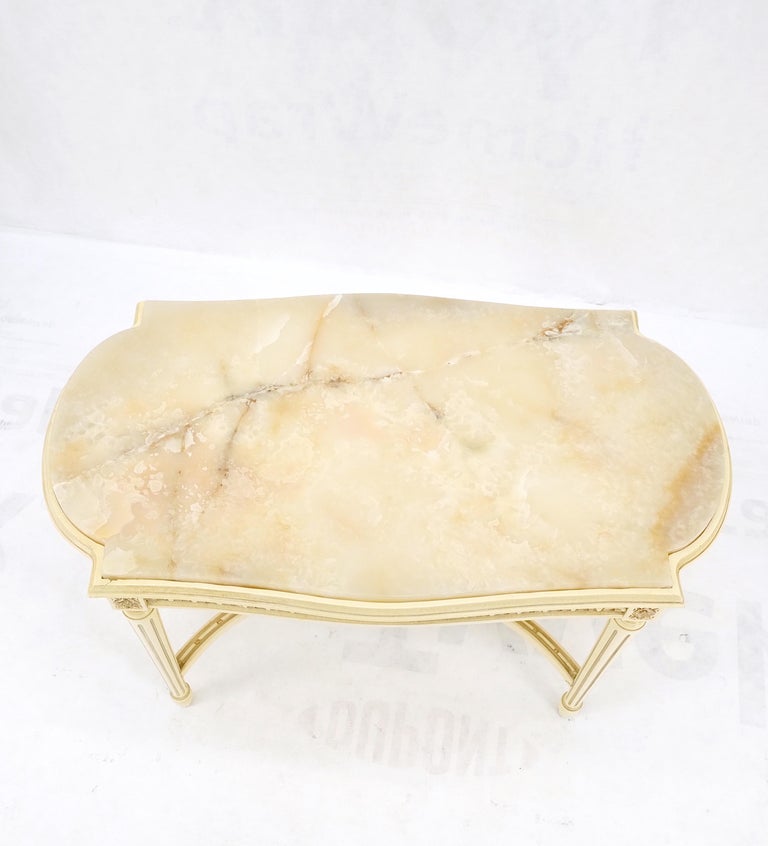 White Onyx Top Stadium Shape Top Beige Lacquer Carved Stretcher Base ...