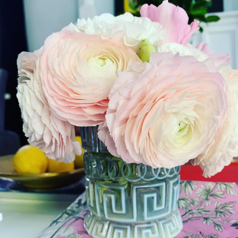 White Opalescent Double Greek Key Vase at 1stDibs