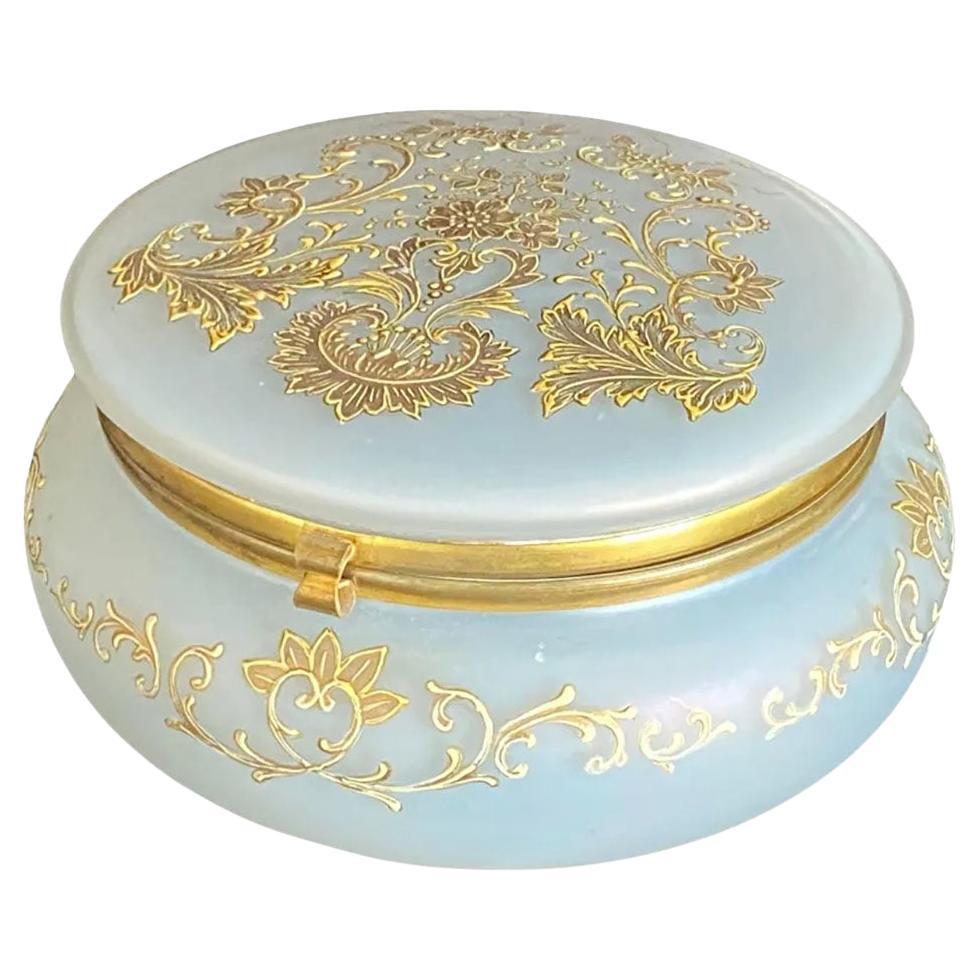 Midcentury Bright Blue Opaline Glass Box with Silvered Bronze Mounts at ...