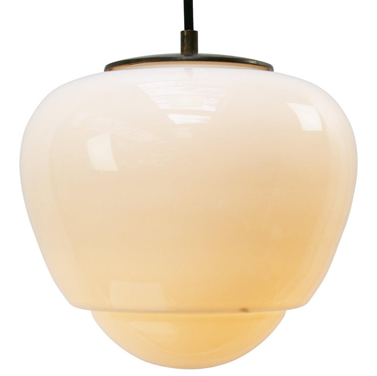 White Opaline Glass Brass Top Pendant Lights For Sale at 1stDibs