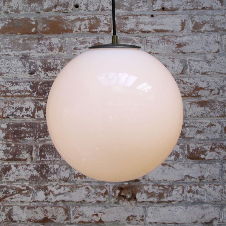 White Opaline Glass Globe Vintage European Metal Top Pendant Lights at ...