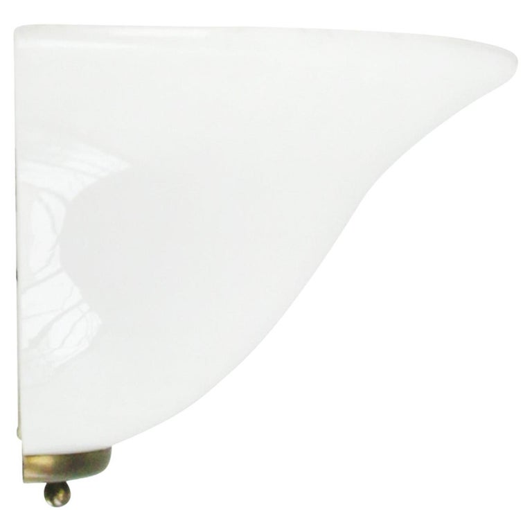 White Opaline Glass Vintage Brass Scones Wall Lamps For Sale at 1stDibs
