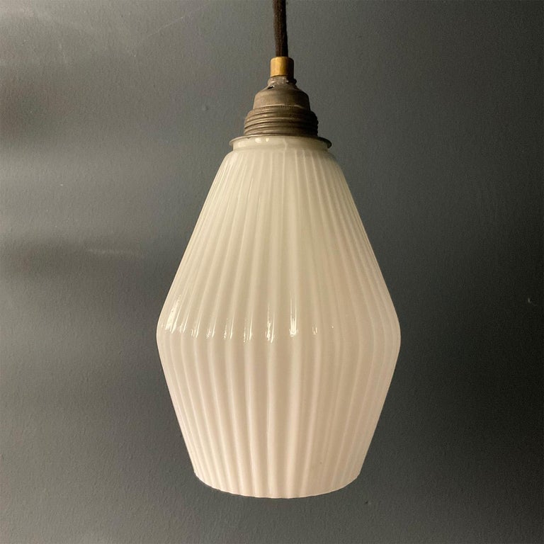 White Opaline Glass Vintage Mid-Century Pendant Light For Sale at 1stDibs