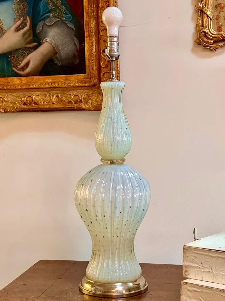 White Opaline Murano Glass Table Lamp, circa 1960 For Sale at 1stDibs