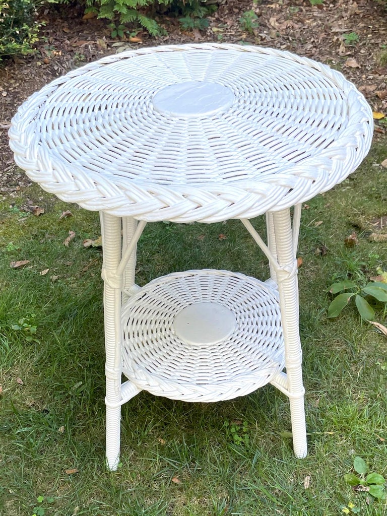 White Painted Wicker Side Table For Sale at 1stDibs