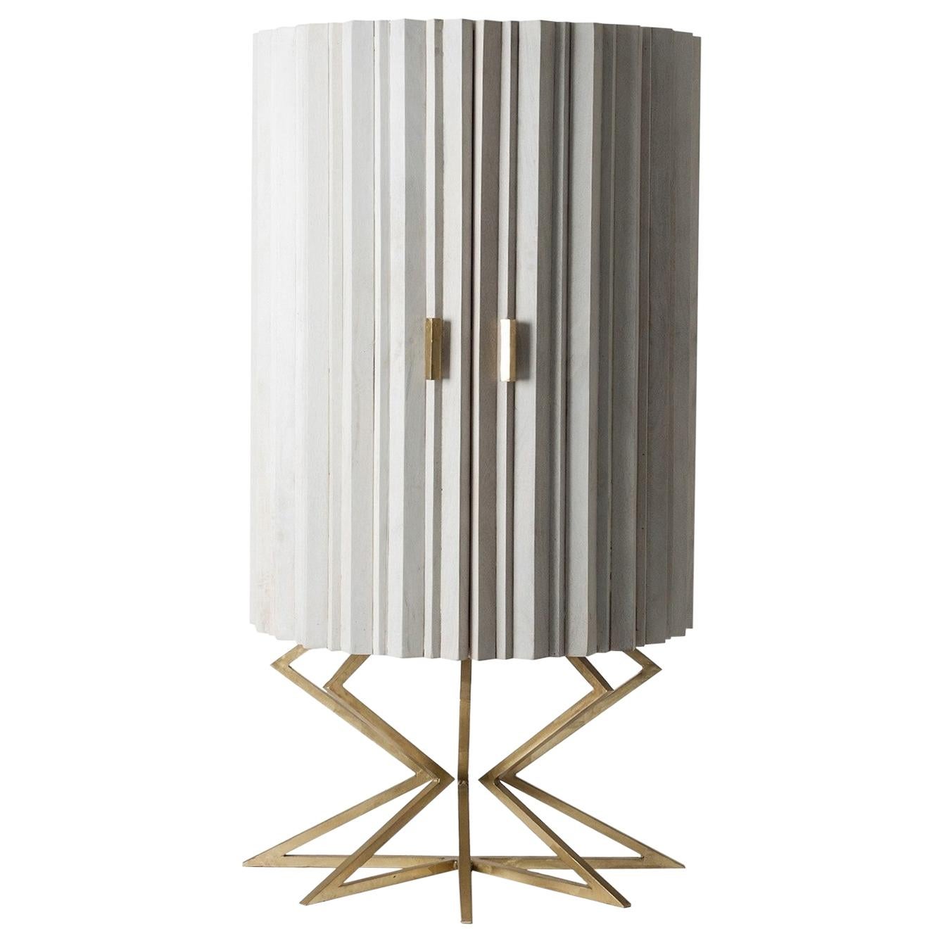 White Patina Wooden and Gilded Metal Feet Round Bar Cabinet at 1stDibs ...