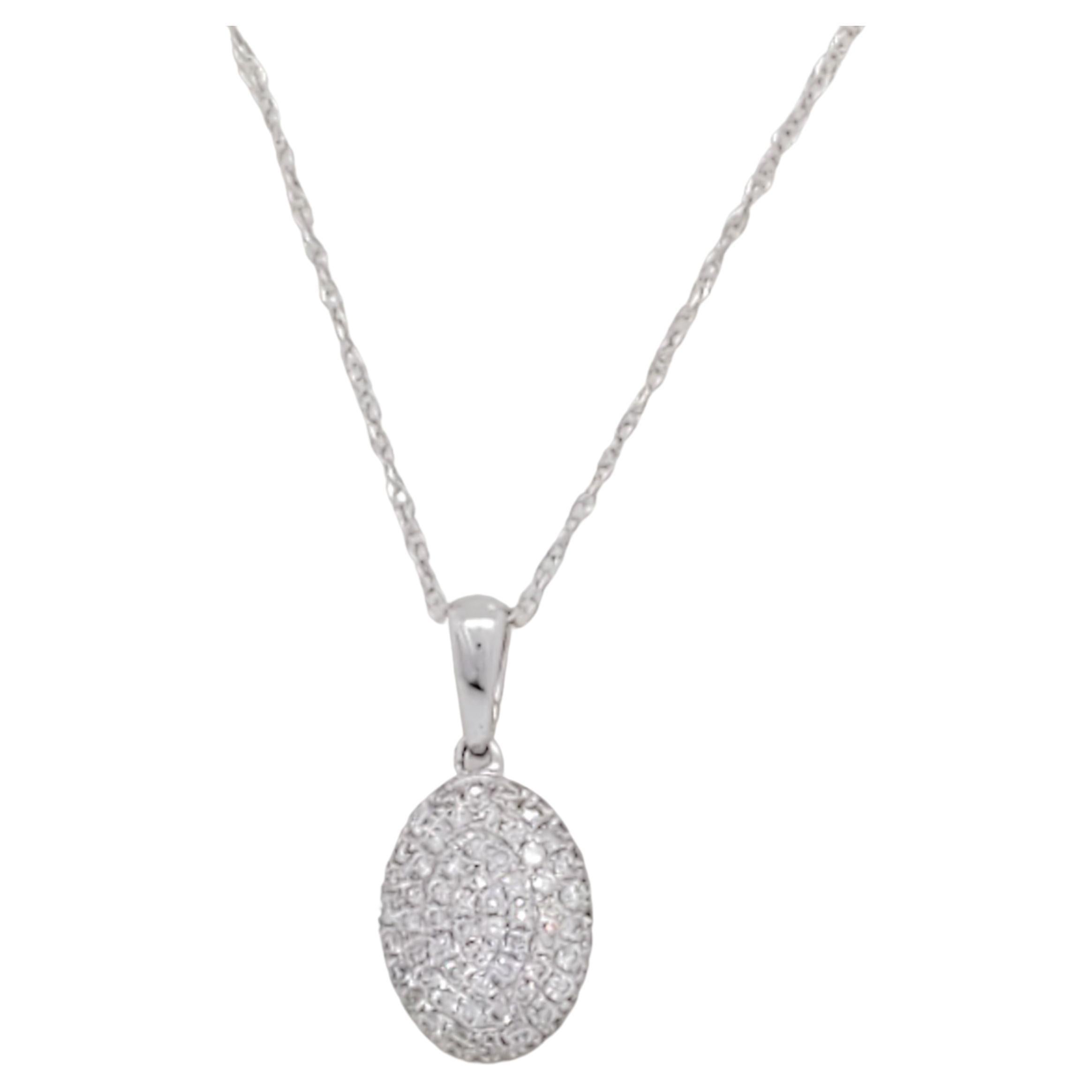 18K Yellow Gold Pave Set Oval Diamond Necklace For Sale at 1stDibs