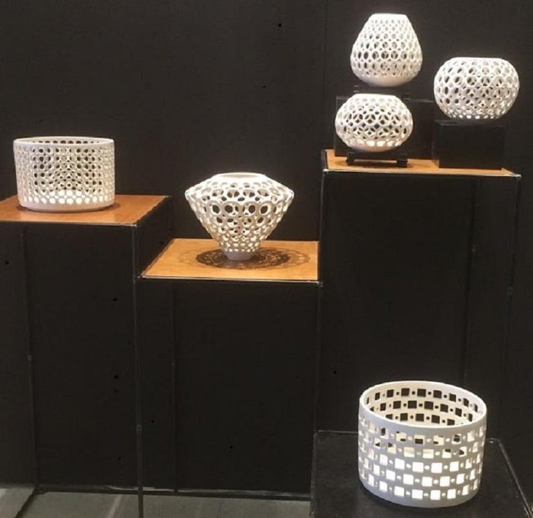 White Ceramic Circular Pierced Cylindrical Bowl or Vessel, In Stock For ...