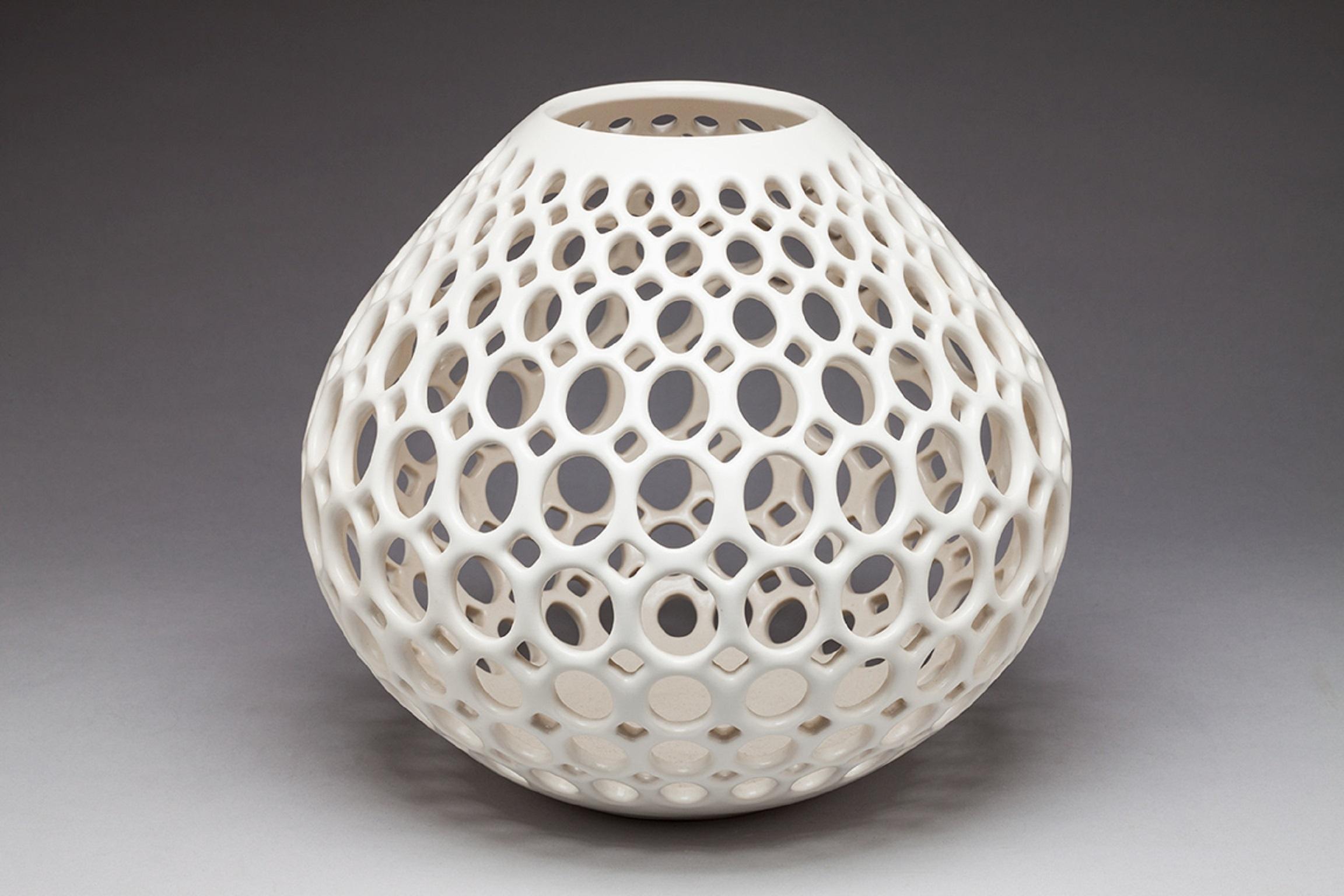 White Pierced Teardrop Shaped Tabletop Sculpture/ Candleholder at 1stDibs