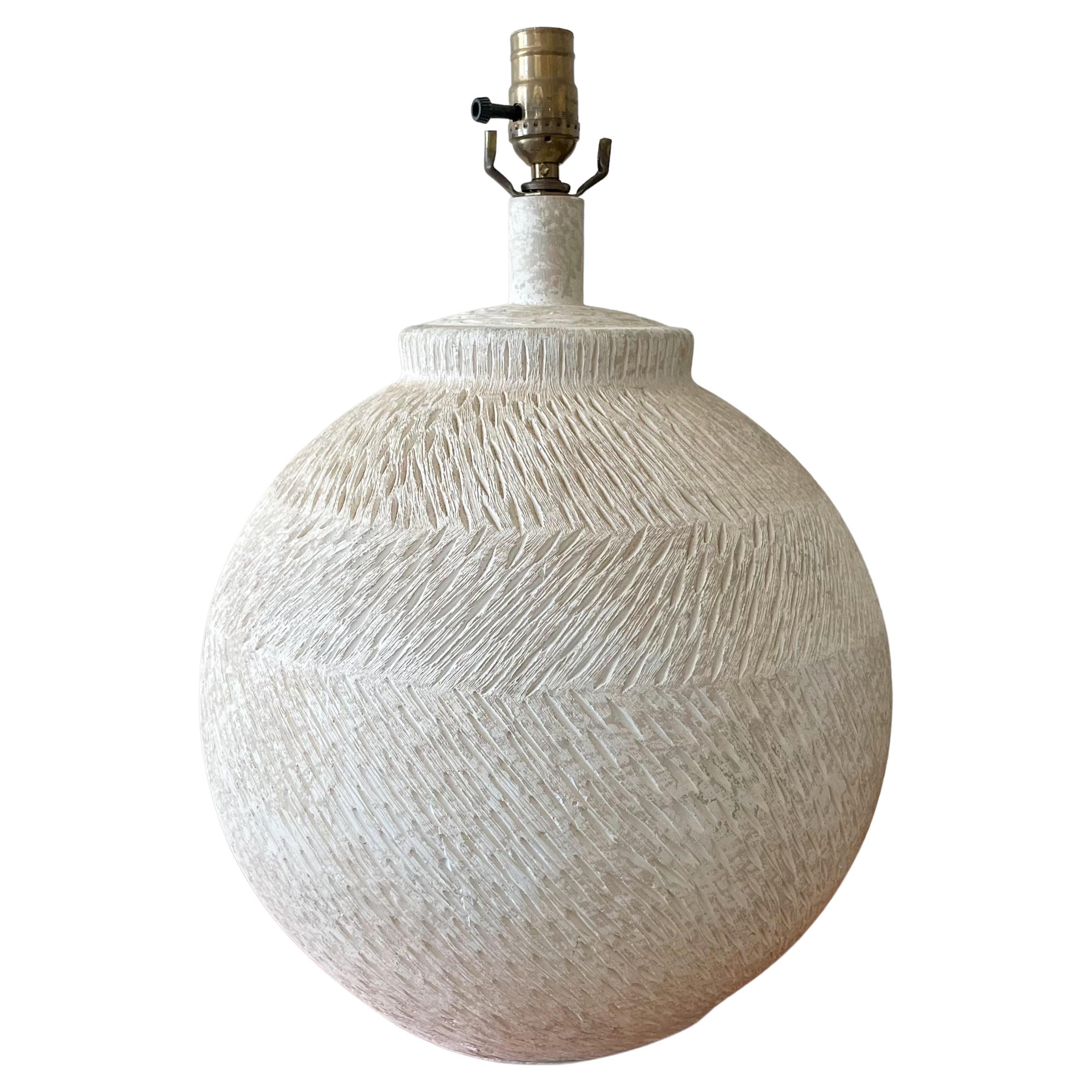 Custom Pair of Textured Circular Plaster Lamps For Sale at 1stDibs