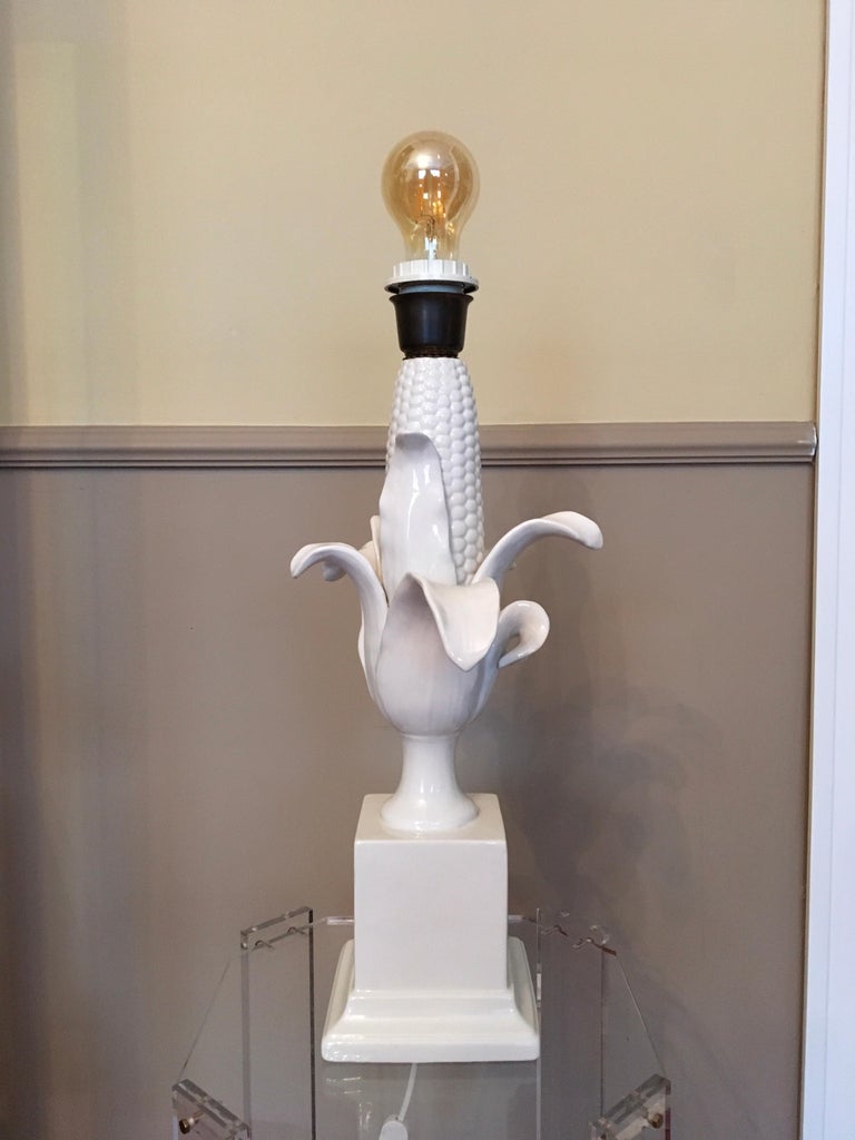 White Porcelain Corn Table Lamp, Italy, 1960s For Sale at 1stDibs